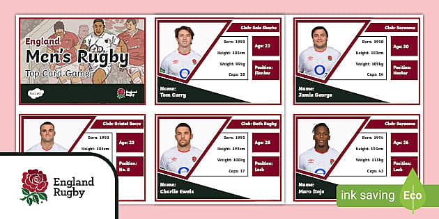 FREE! - England Rugby: Top Cards Game - Male Star Players (Maths)